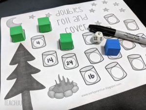 Camping Doubles Addition Roll 'n Cover Game - Teach Junkie