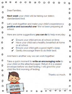 Standardized Testing Parent Letter (Freebie) - Teach Junkie